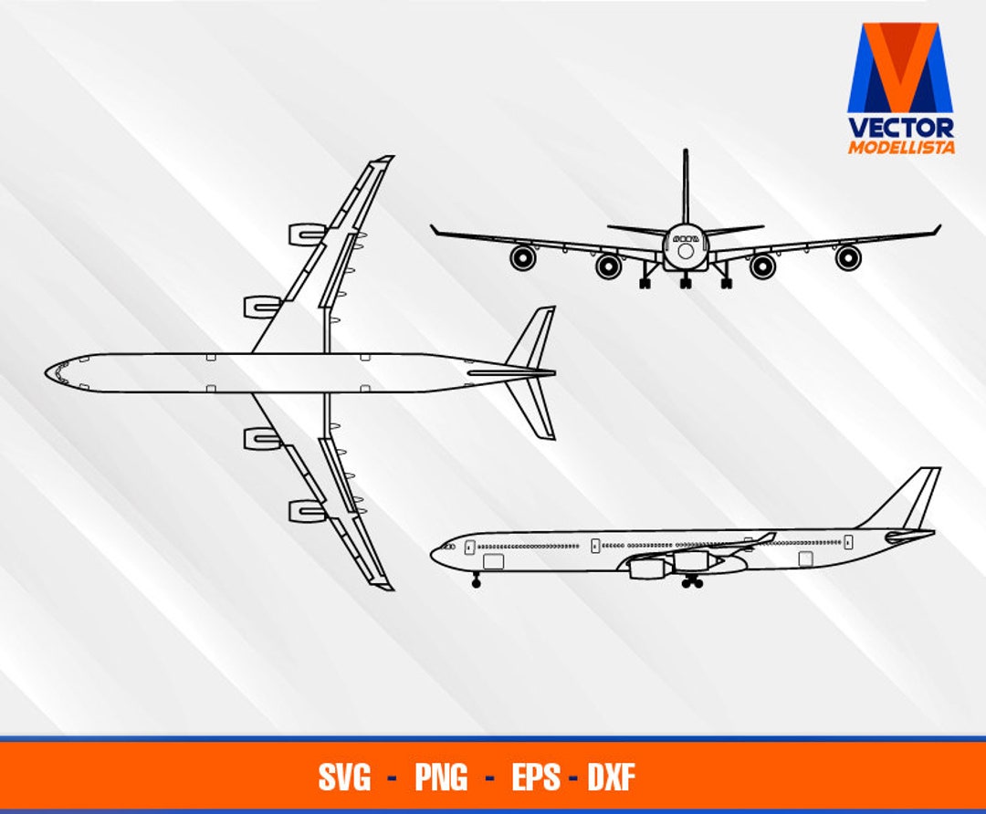A340-600 Airplane Blueprint EPS SVG PNG Dxf Vector Art Cricut ...