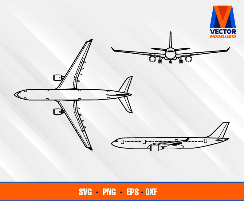 A330-300 Airplane Blueprint EPS SVG PNG Dxf Vector Art - Etsy