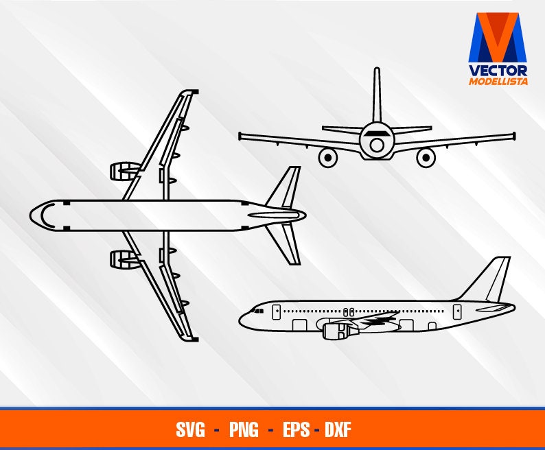 A320 Airplane Blueprint EPS SVG PNG Dxf Vector Art Cricut Silhouette ...