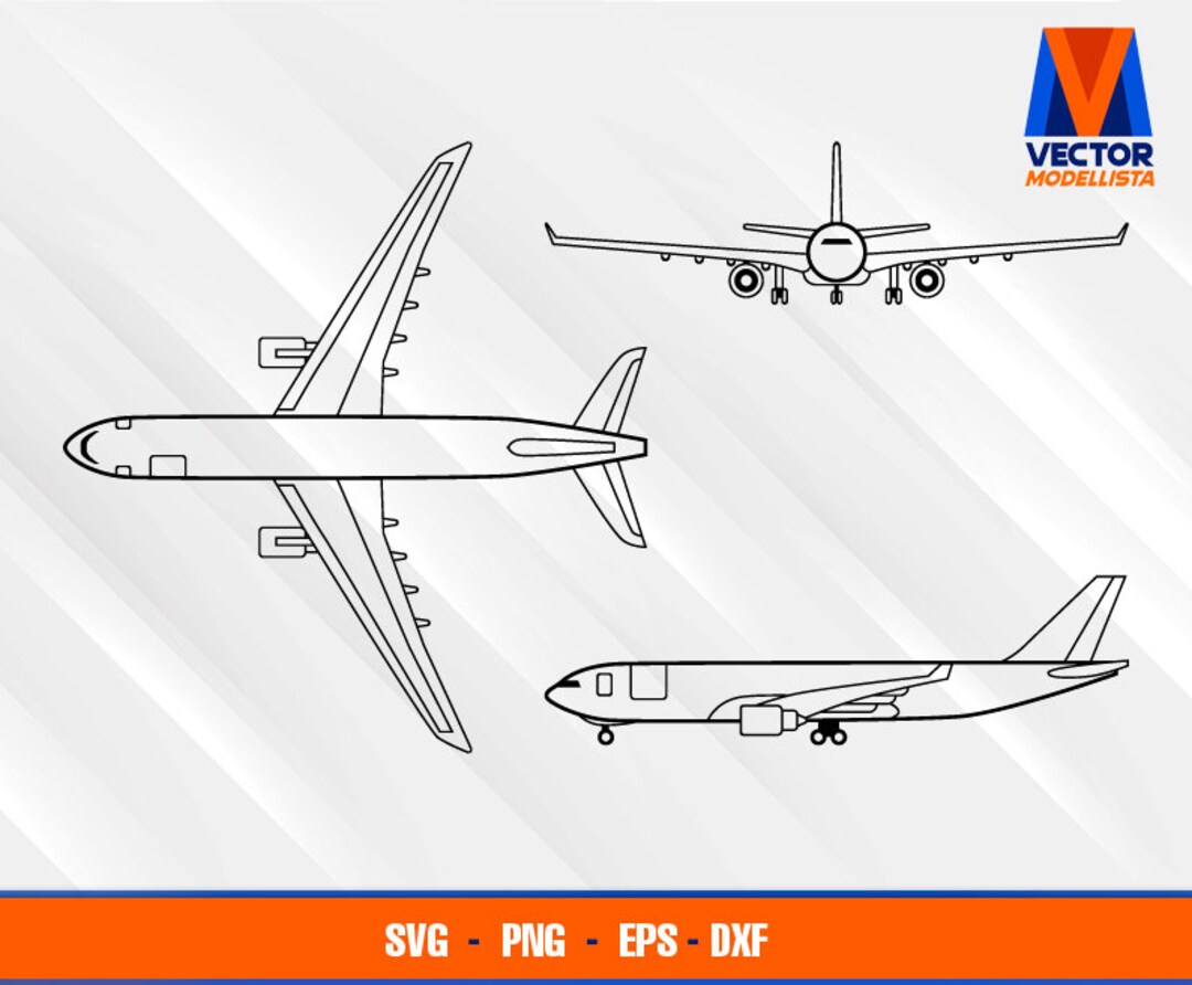 A330-200T Airplane Blueprint EPS - SVG - PNG - Dxf Vector Art - Cricut ...