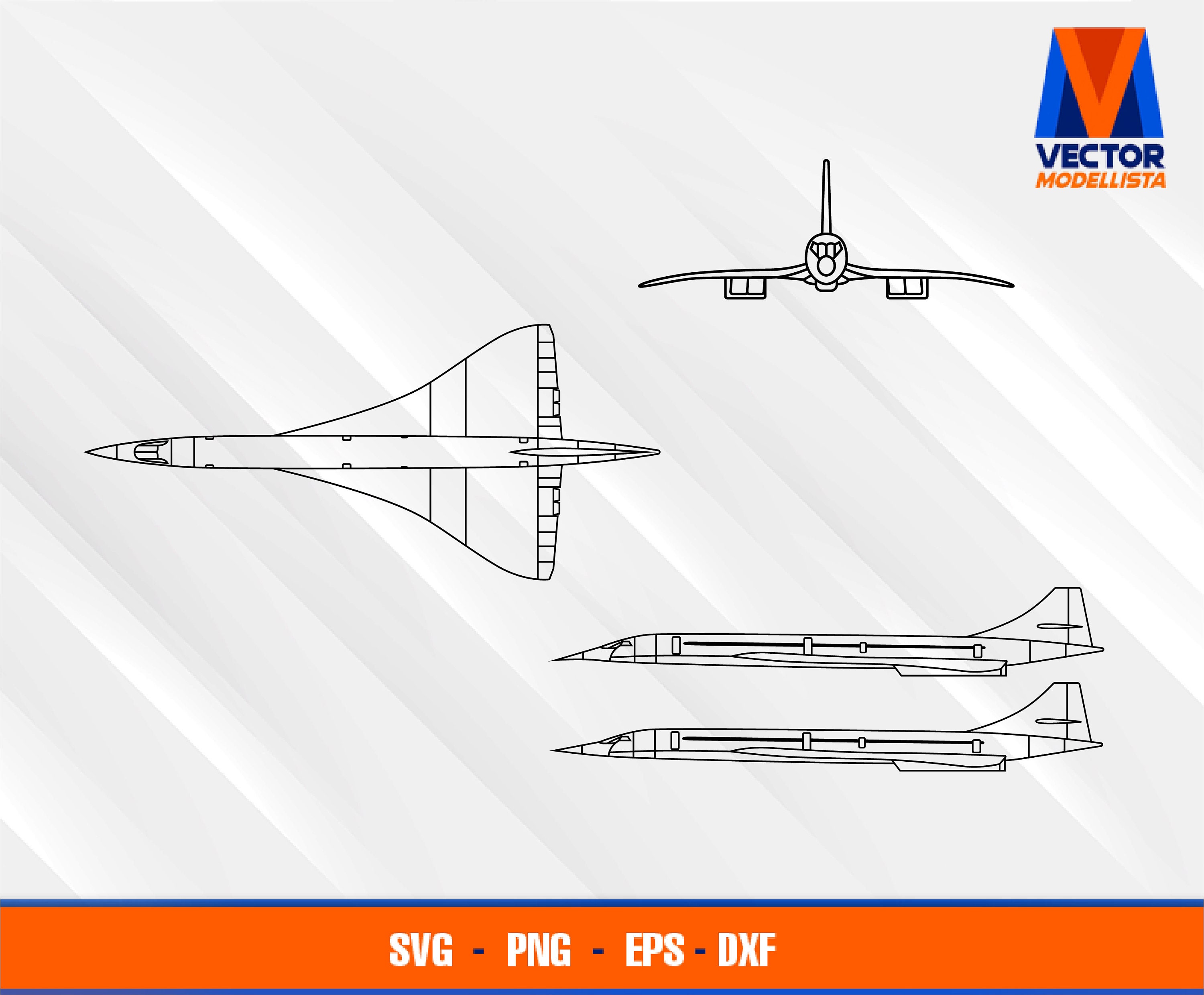 Concorde Airplane Blueprint EPS SVG PNG Dxf Vector Art Cricut ...