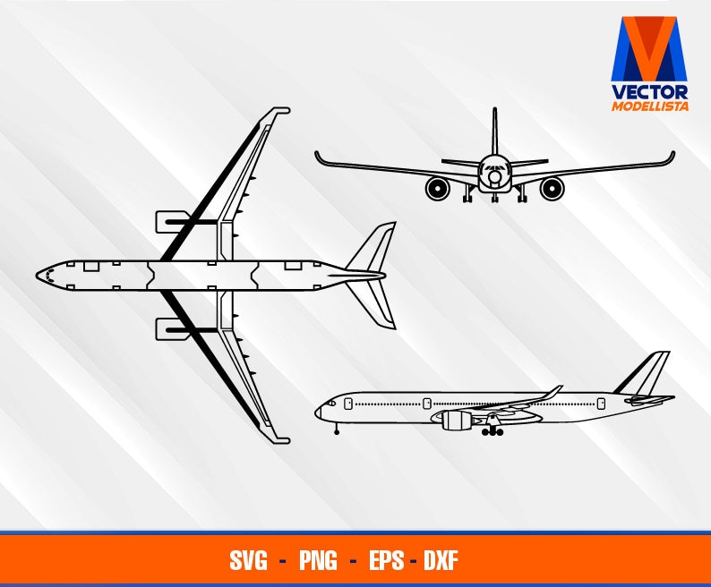 A340-1000 Airplane Blueprint EPS - SVG - PNG - Dxf Vector Art - Cricut ...