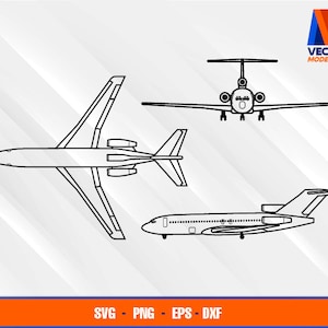B727-100 Airplane Blueprint EPS - SVG - PNG - Dxf Vector Art - Cricut ...