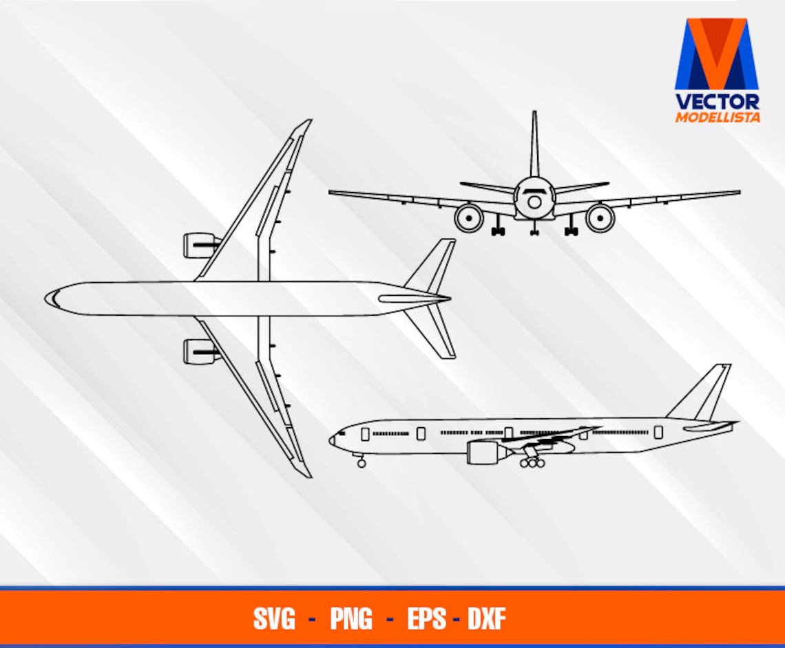 B777-300ER Airplane Blueprint EPS - SVG - PNG - Dxf Vector Art - Cricut ...