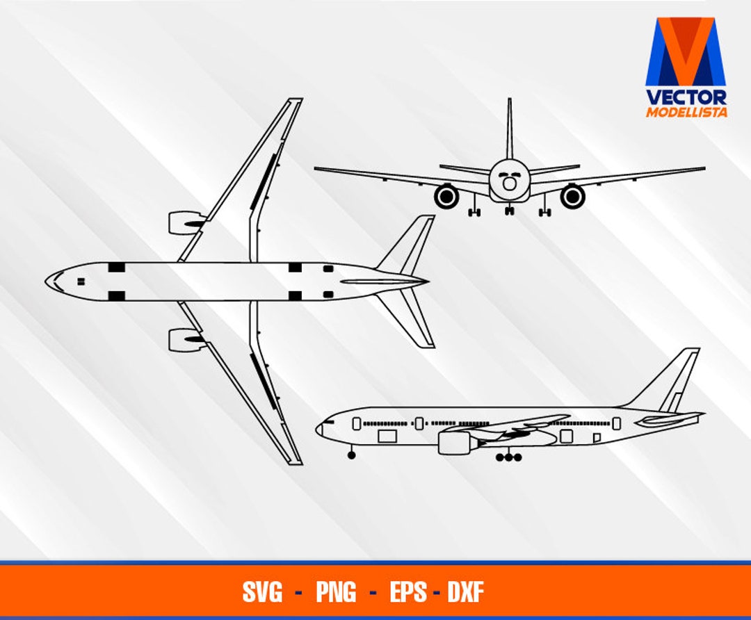 B777-300 Airplane Blueprint EPS SVG PNG Dxf Vector Art Cricut ...