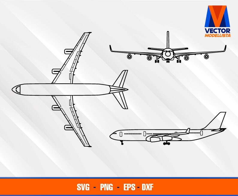 A340-200 Airplane Blueprint EPS - SVG - PNG - Dxf Vector Art - Cricut ...