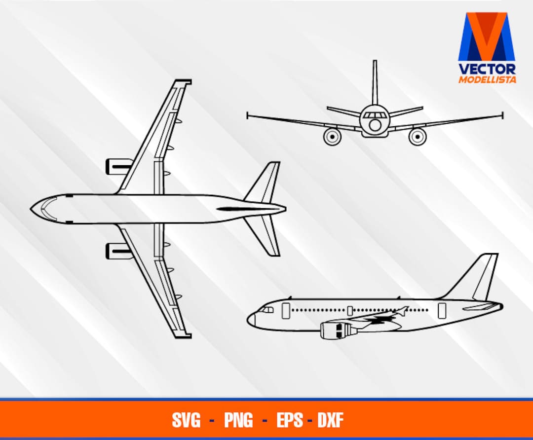 A319 Airplane Blueprint EPS - SVG - PNG - Dxf Vector Art - Cricut ...