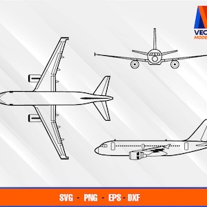 A319 Airplane Blueprint EPS - SVG - PNG - Dxf Vector Art - Cricut ...