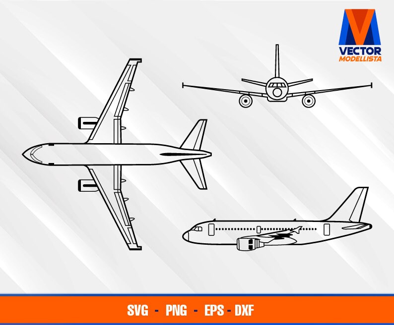 A319 Airplane Blueprint EPS SVG PNG Dxf Vector Art Cricut Silhouette ...