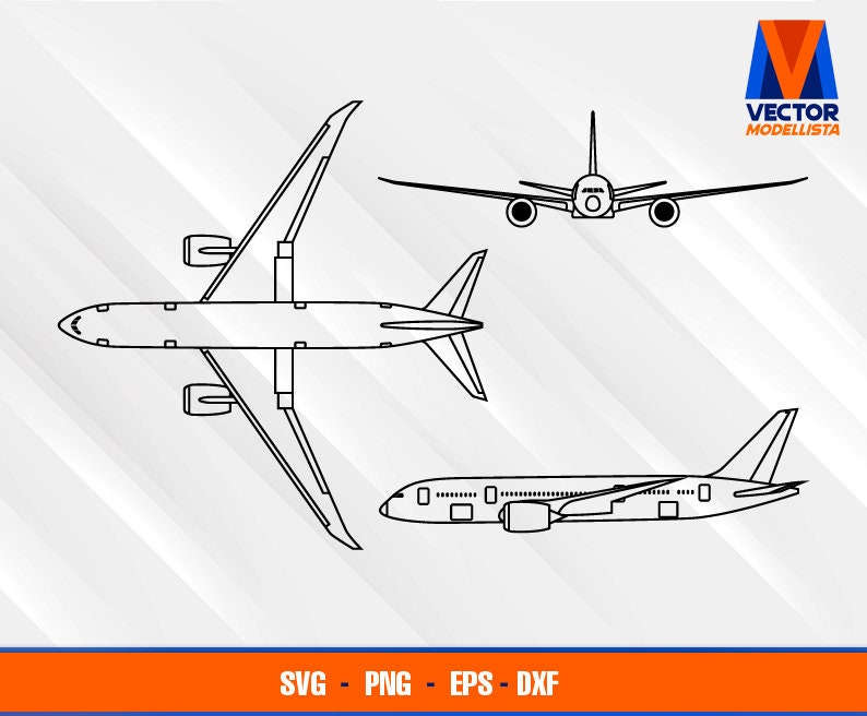 B787-800 Airplane Blueprint EPS SVG PNG Dxf Vector Art Cricut ...