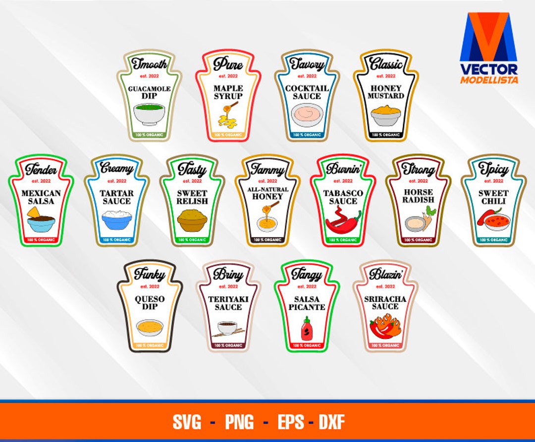X15 Condiment Labels Bundle EPS - SVG - PNG - Dxf Vector Art - Cricut ...