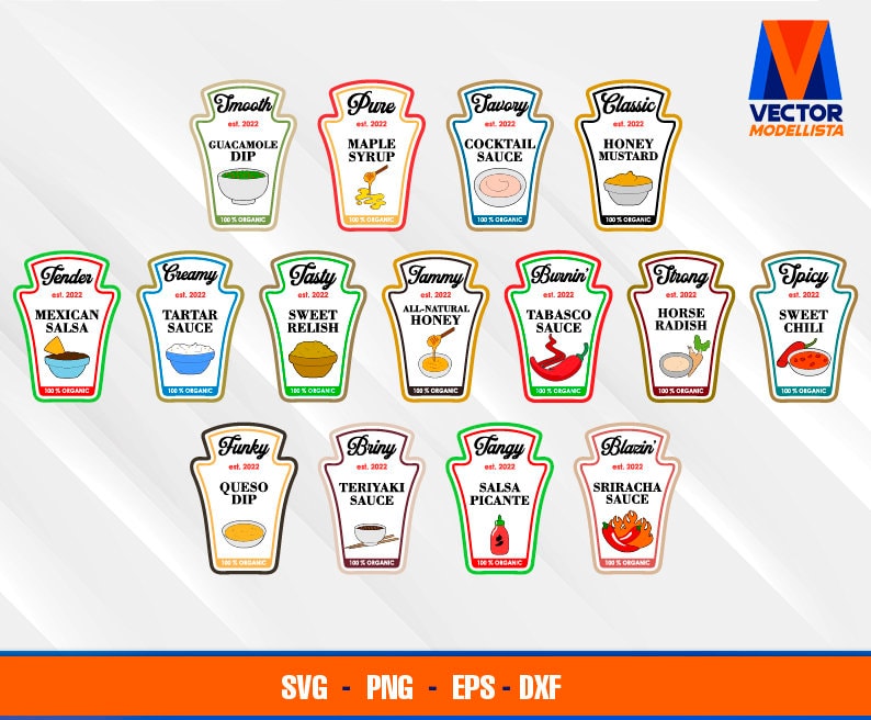X15 Condiment Labels Bundle EPS - SVG - PNG - Dxf Vector Art - Cricut ...