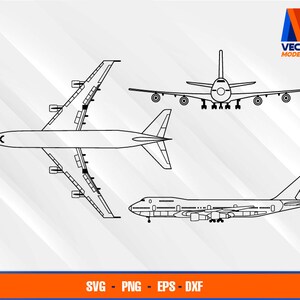 B747-200 Airplane Blueprint EPS - SVG - PNG - Dxf Vector Art - Cricut ...