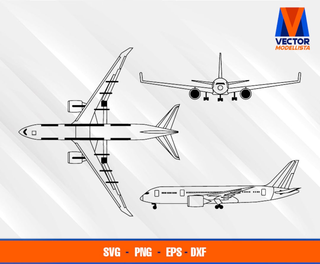 B787-300 Airplane Blueprint EPS - SVG - PNG - Dxf Vector Art - Cricut ...