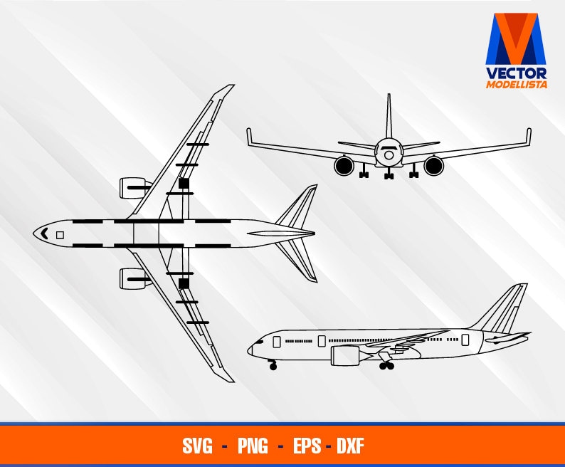 B787-300 Airplane Blueprint EPS SVG PNG Dxf Vector Art Cricut ...