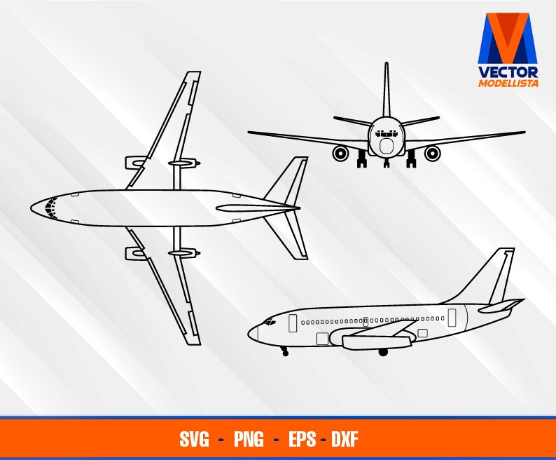B737-100 Airplane Blueprint EPS SVG PNG Dxf Vector Art Cricut ...
