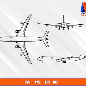 A340-300 Airplane Blueprint EPS - SVG - PNG - Dxf Vector Art - Cricut ...