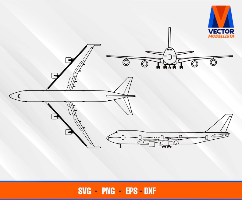 B 747-100 Airplane Blueprint EPS SVG PNG Dxf Vector Art Cricut ...