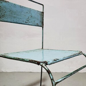 Vintage Industrial Stackable Blue Chair, Heavily Patinated, Cafe Bistro ...