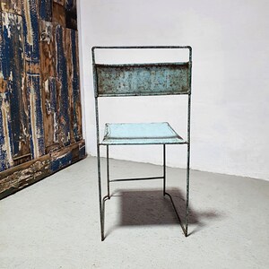 Vintage Industrial Stackable Blue Chair, Heavily Patinated, Cafe Bistro ...