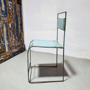 Vintage Industrial Stackable Blue Chair, Heavily Patinated, Cafe Bistro ...