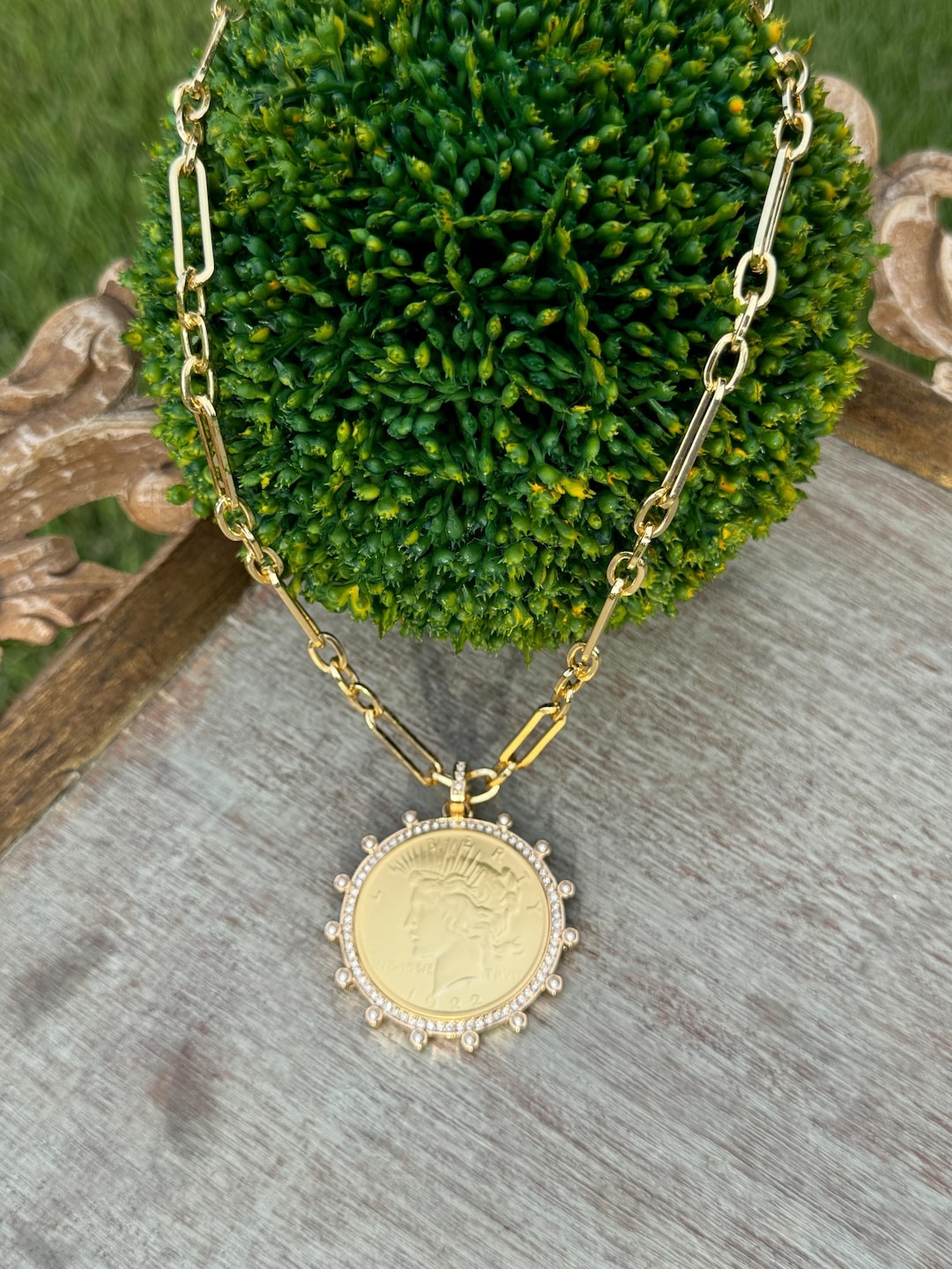 Coin Necklace / Gold Coin Necklace / Replica Large Coin Necklace ...