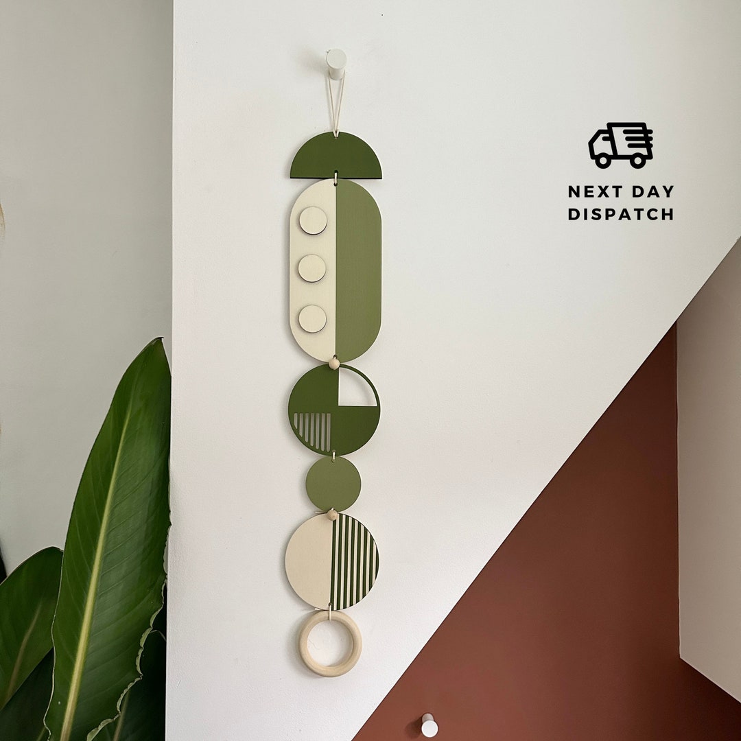 Geometric Modern Wall Art in Green - Minimal Home Decor Trend - Long ...