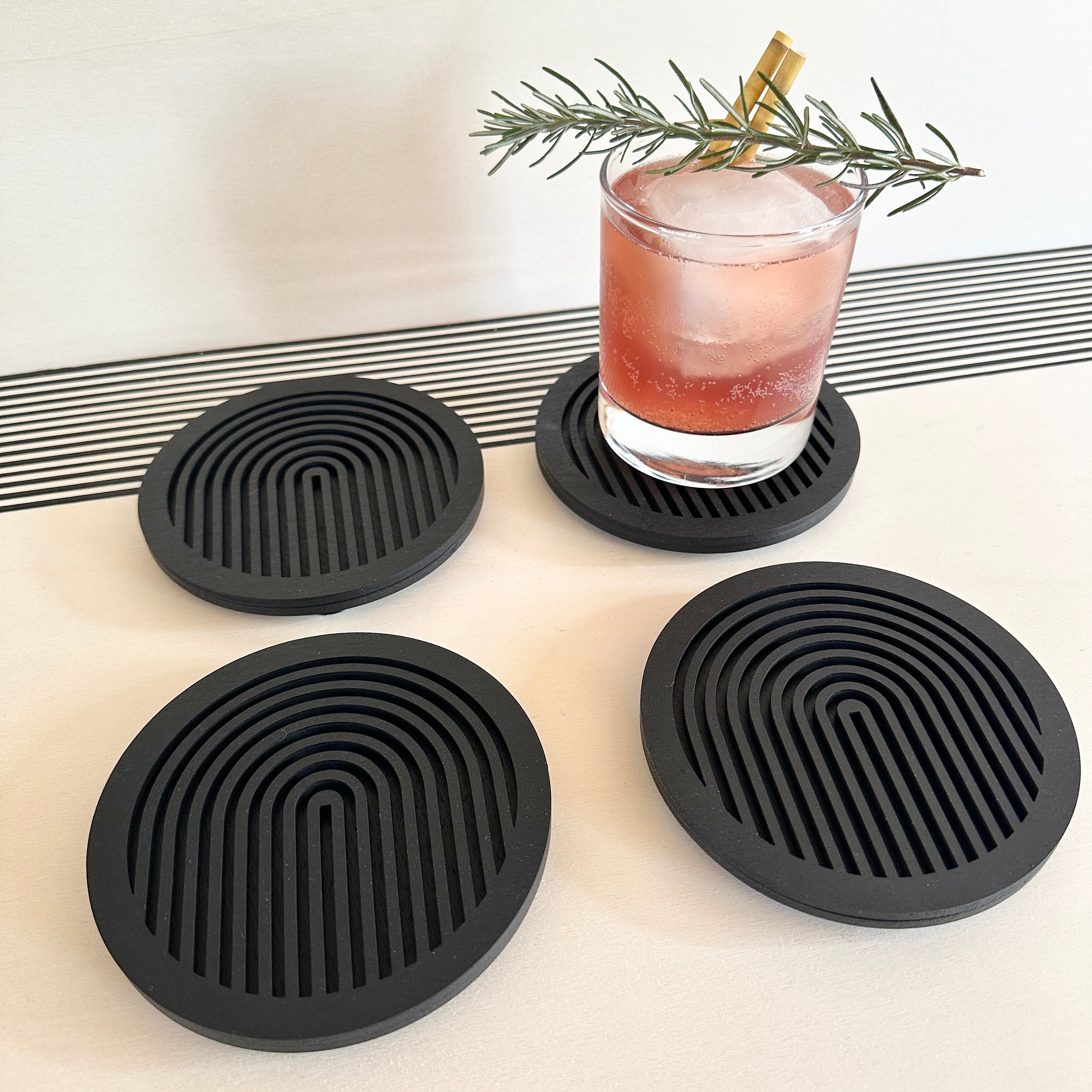 Set of 4 Black Geometric Coasters - Drinks Coasters - Wooden Coasters ...