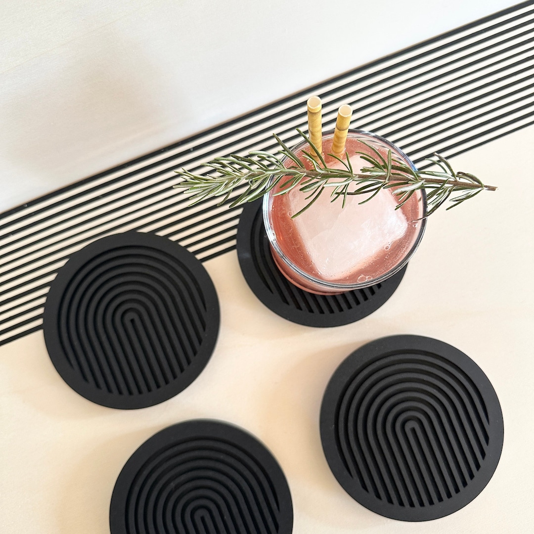 Set of 4 Black Geometric Coasters - Drinks Coasters - Wooden Coasters ...