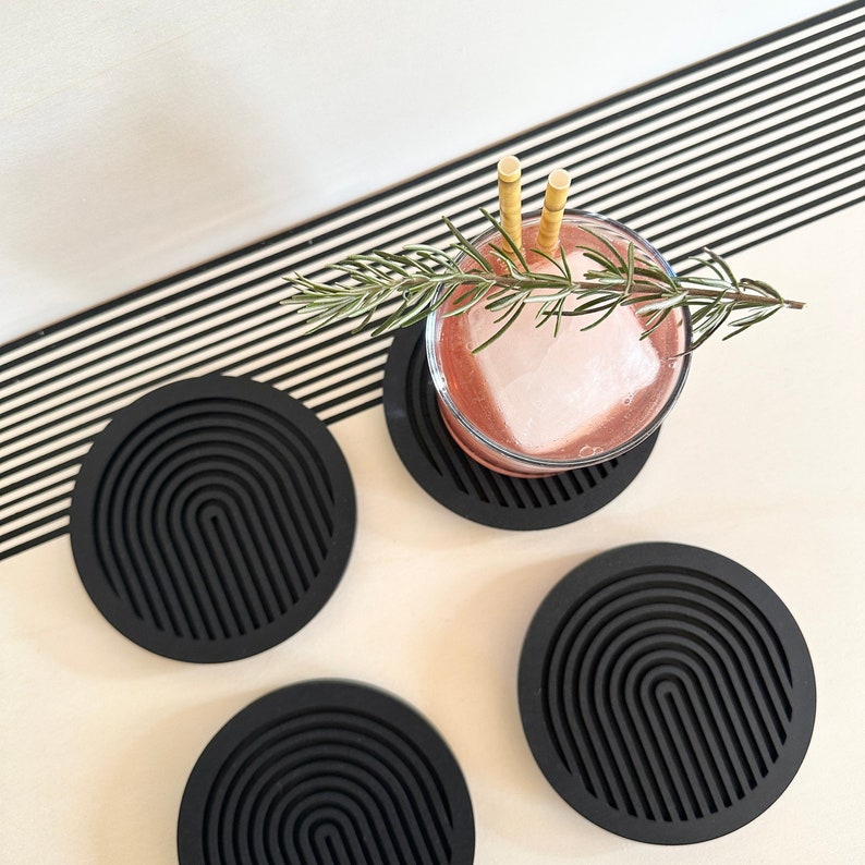Set of 4 Black Geometric Wooden Coasters - Modern Drink Coasters - Etsy