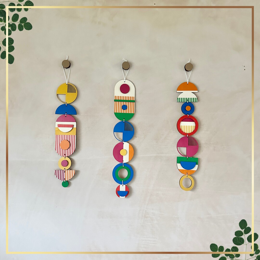 Bright Modern Wall Hanging – Handmade Mid Century Style Colourful Wood ...