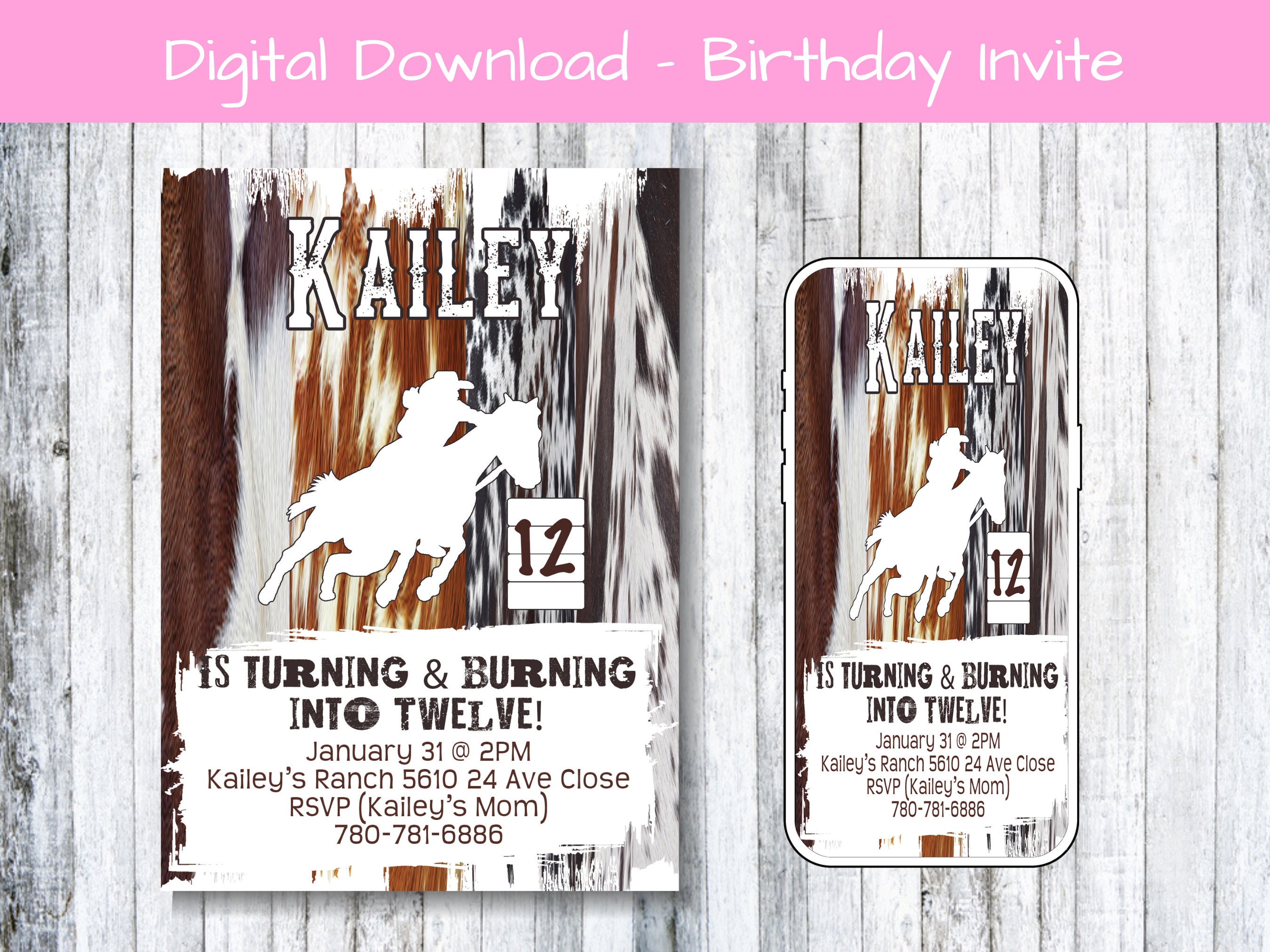 Barrel Racing Printable Birthday Invitation | Girls Western Rodeo ...