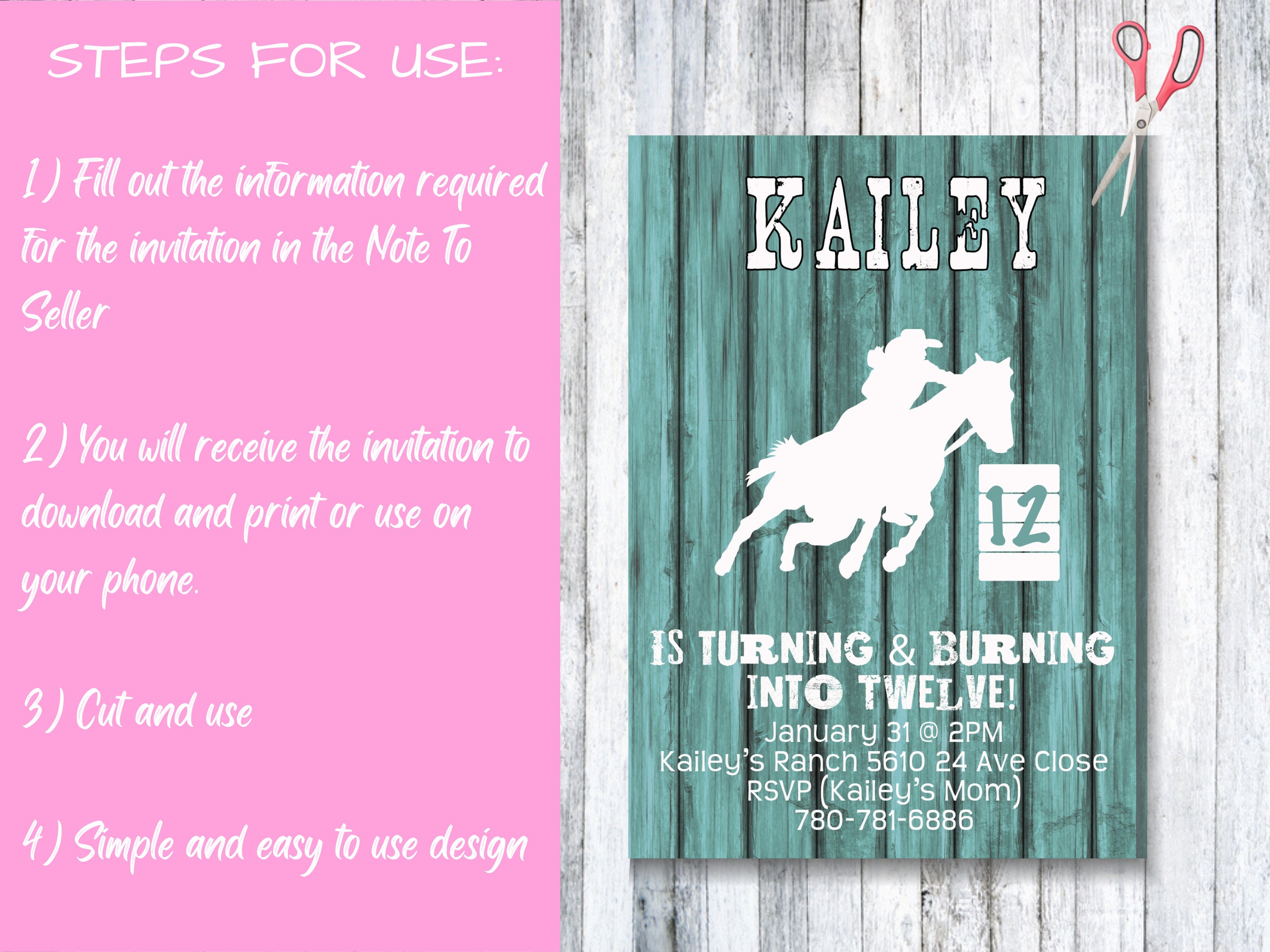 Barrel Racing Printable Birthday Invitation | Girls Western Rodeo ...
