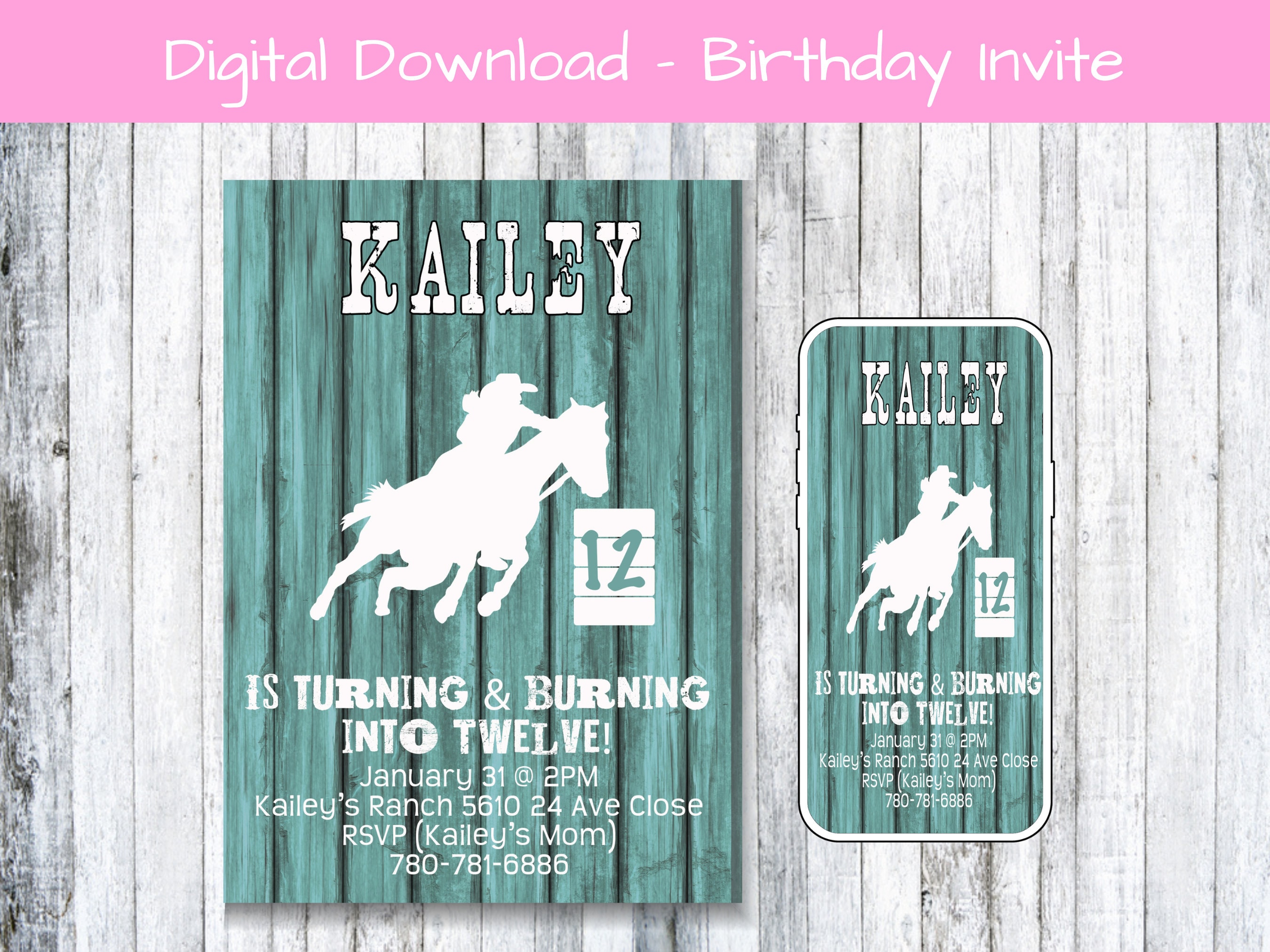 Barrel Racing Printable Birthday Invitation | Girls Western Rodeo ...