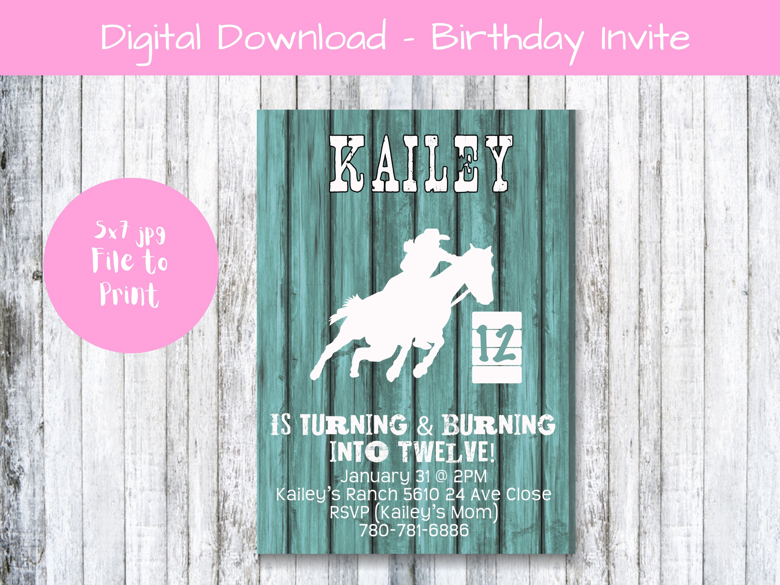 Barrel Racing Printable Birthday Invitation | Girls Western Rodeo ...