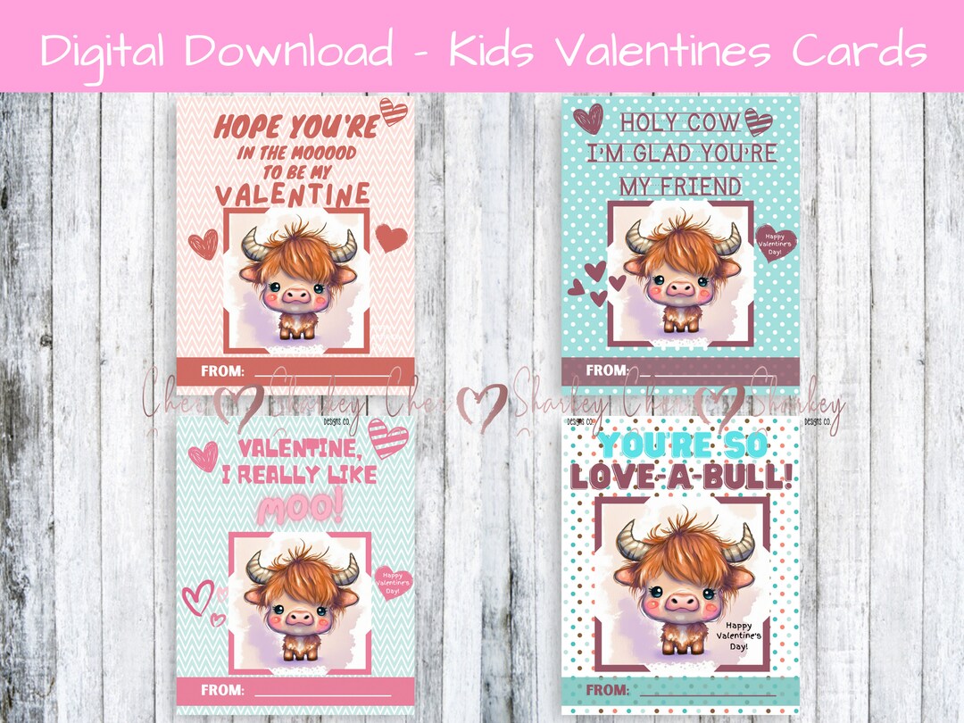 Printable Cow Valentines Classroom Valentines Cards Printable Valentine ...