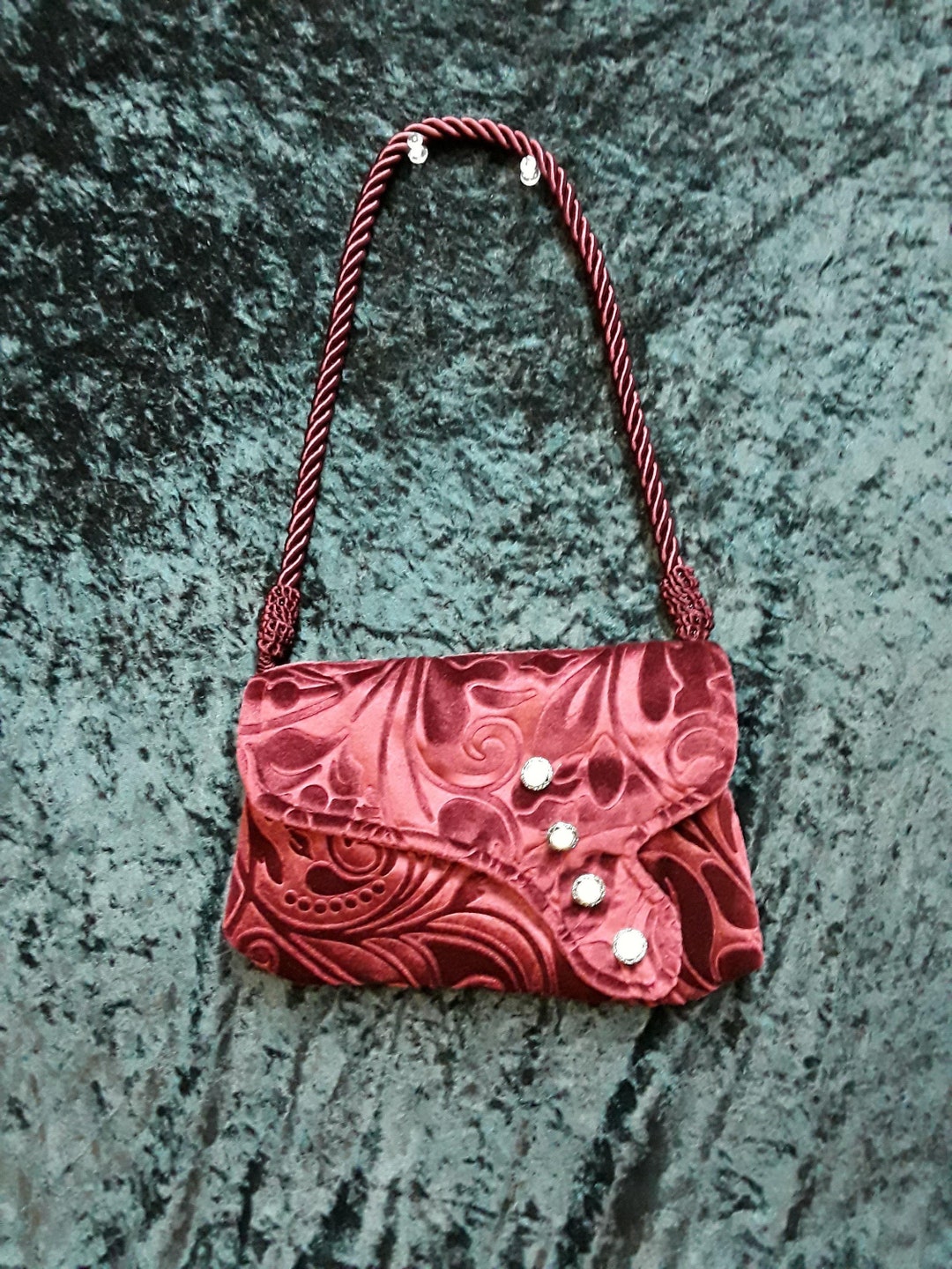 Burgundy Velvet W/pearlescent Button - Etsy