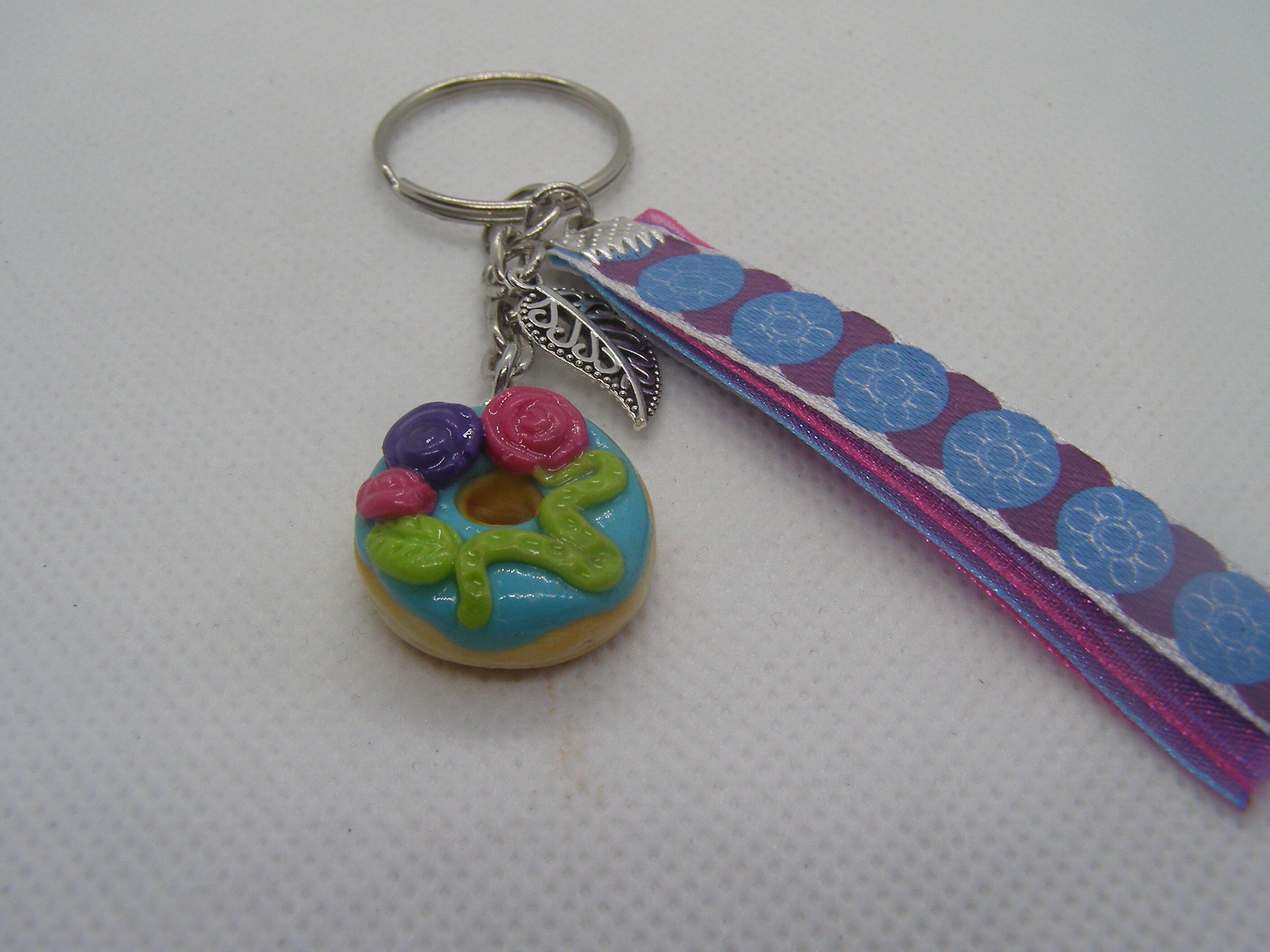 Key Fob, Keychain, Doughnut, Donut, Roses, Classic Silver, Flowers ...