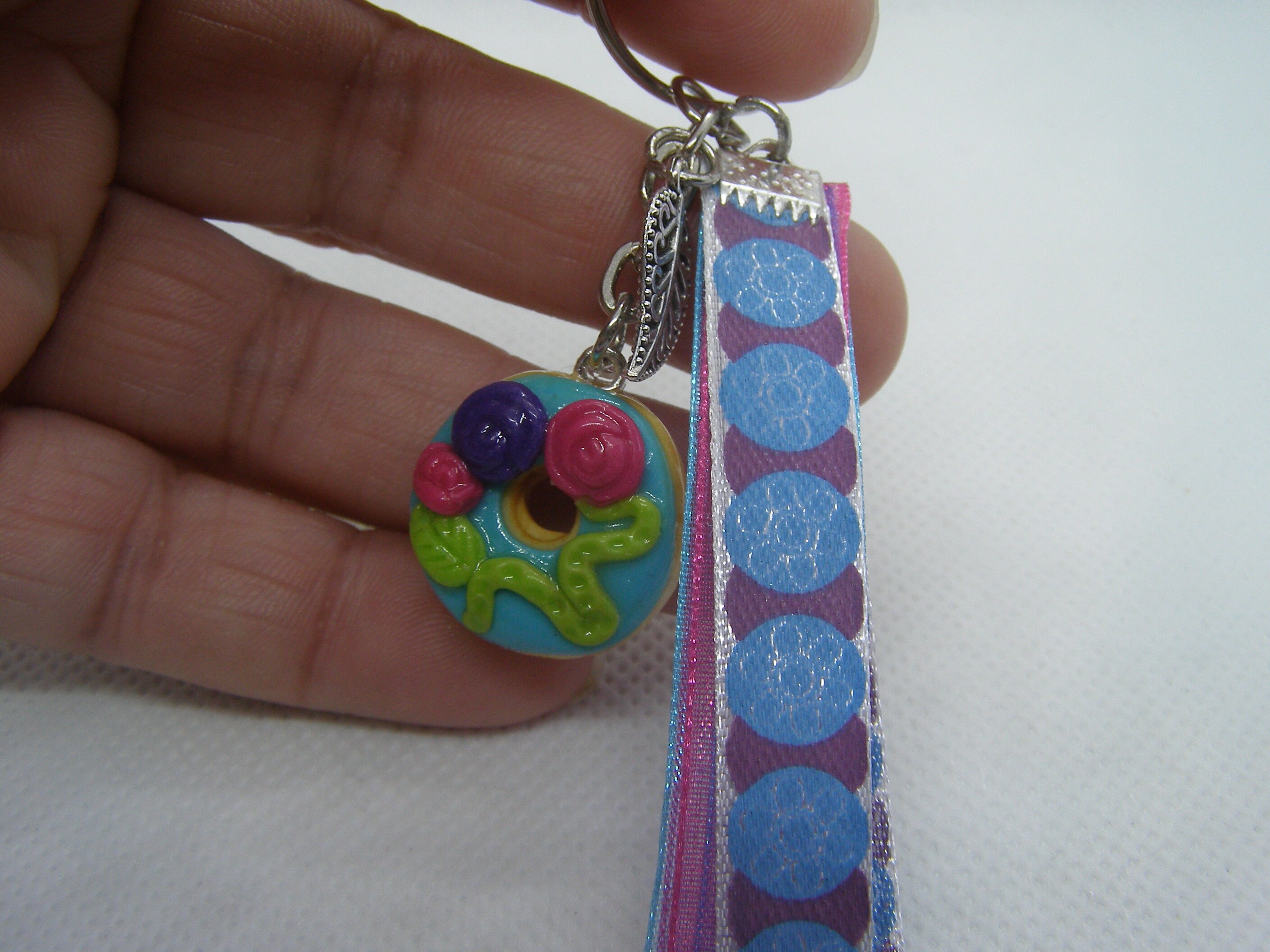 Key Fob, Keychain, Doughnut, Donut, Roses, Classic Silver, Flowers ...