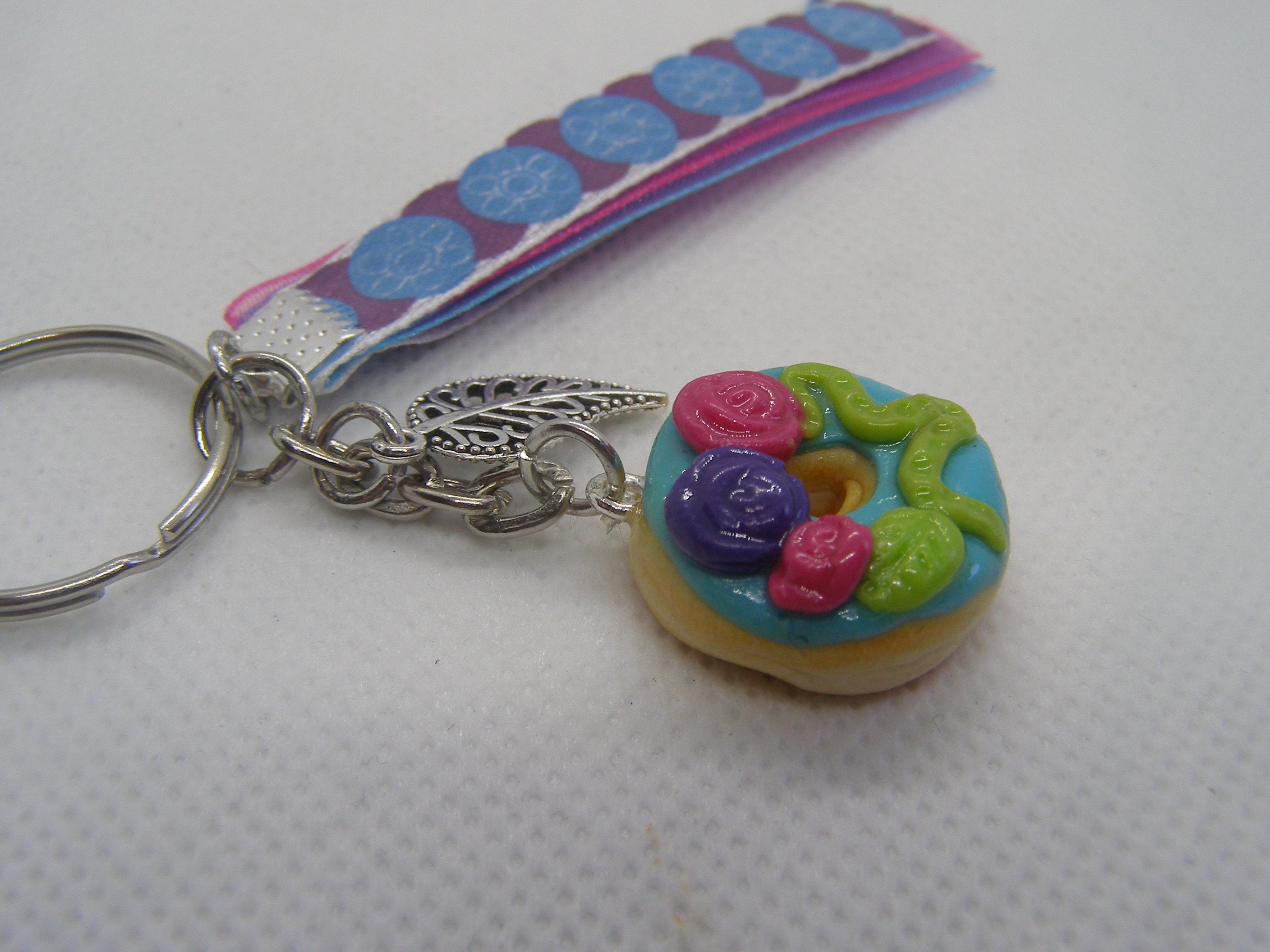 Key Fob, Keychain, Doughnut, Donut, Roses, Classic Silver, Flowers ...