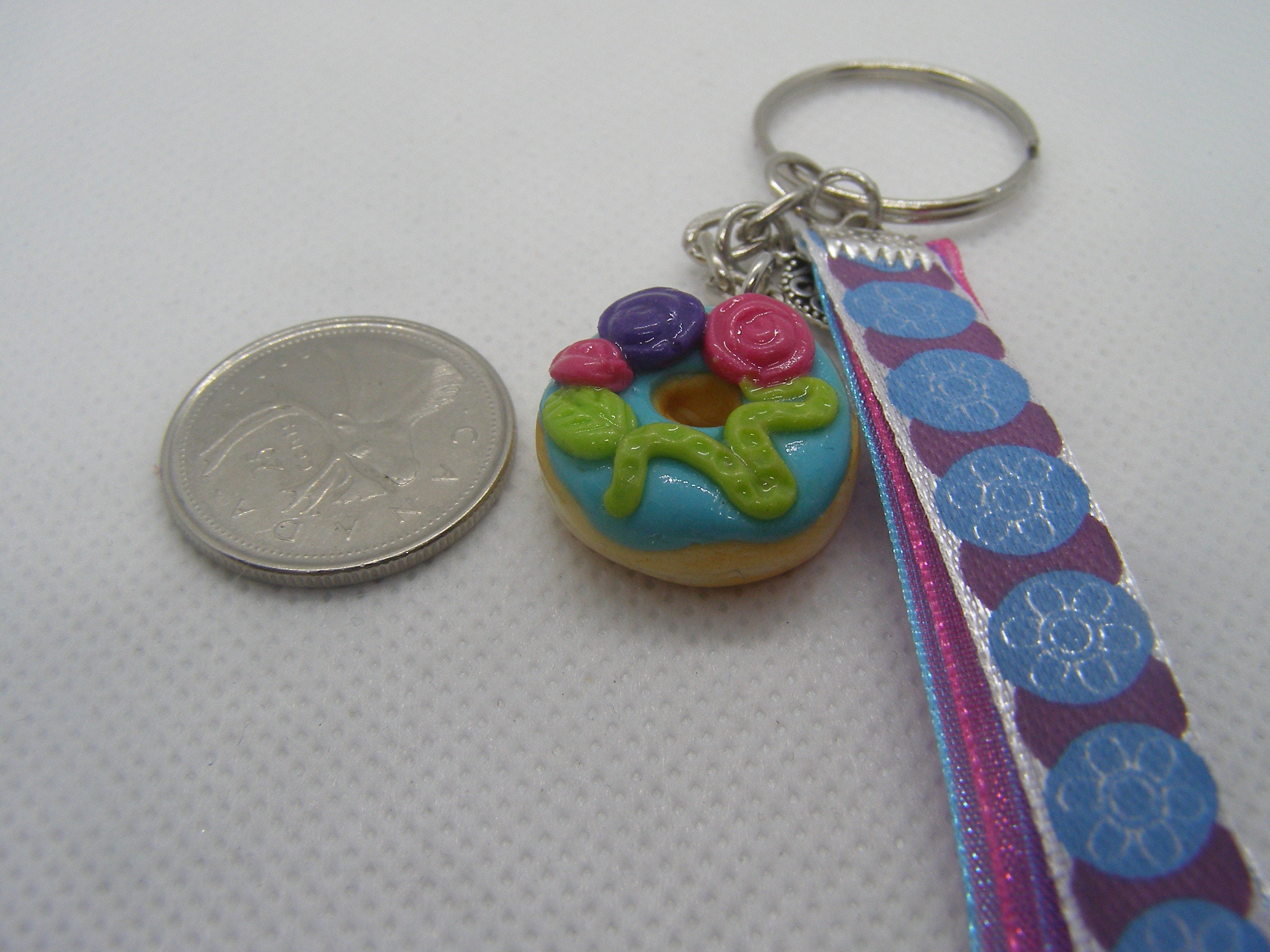 Key Fob, Keychain, Doughnut, Donut, Roses, Classic Silver, Flowers ...