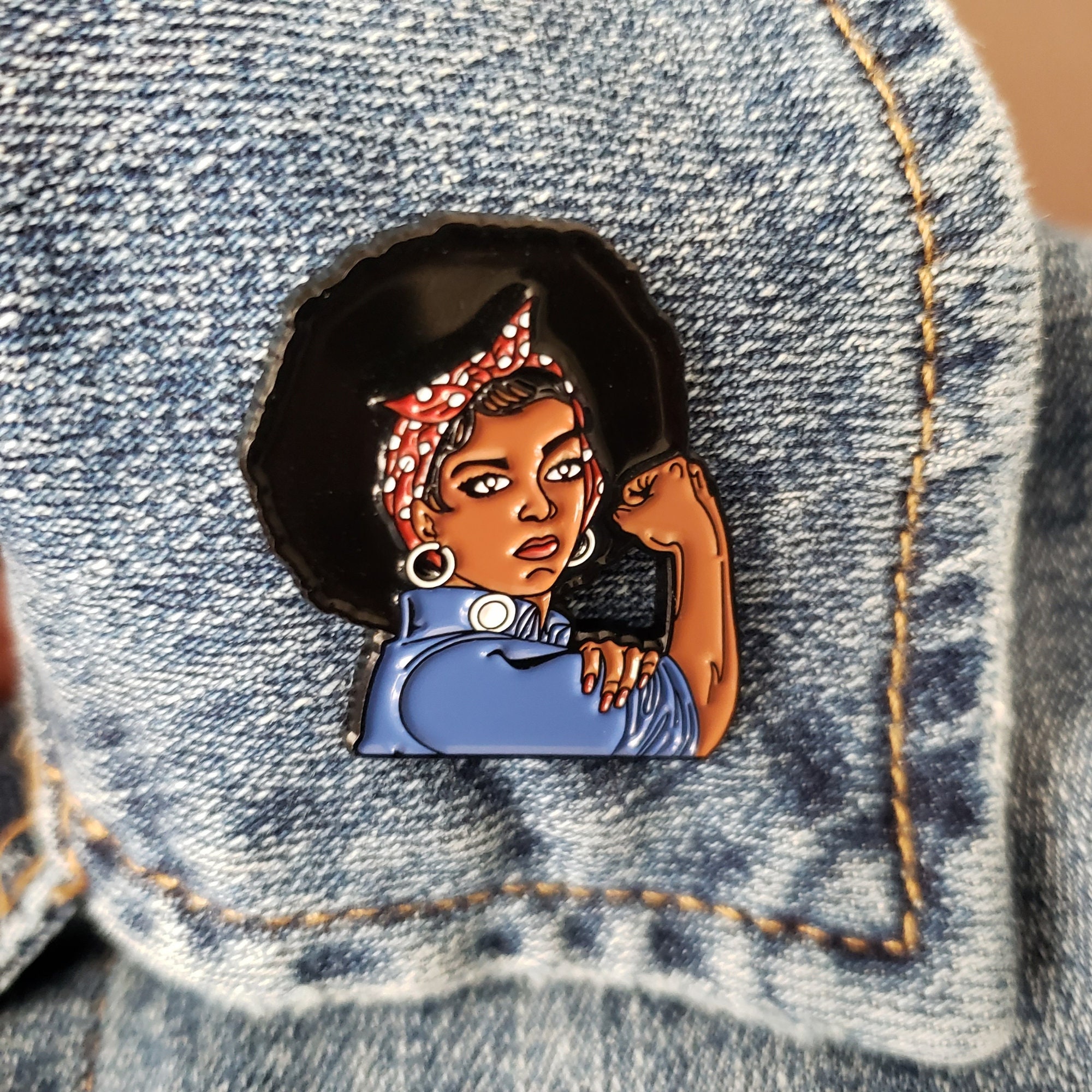 African American Rosie the Riveter Enamel Pin, Afro Melanin Rosie Pin ...
