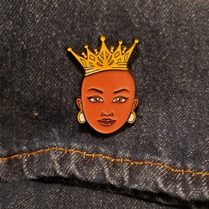 Black Bald Queen Enamel Pin, Alopecia Awareness Bald, Afro Queen, Hard ...