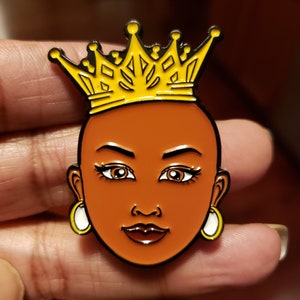Black Bald Queen Enamel Pin, Alopecia Awareness Bald, Afro Queen, Hard ...