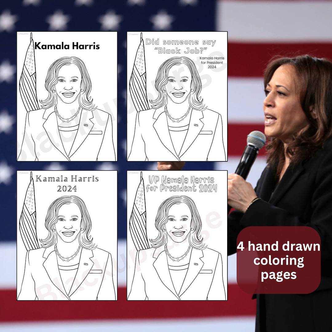 VP Kamala Harris 2024 Hand Drawn Coloring Pages | Digital Download ...