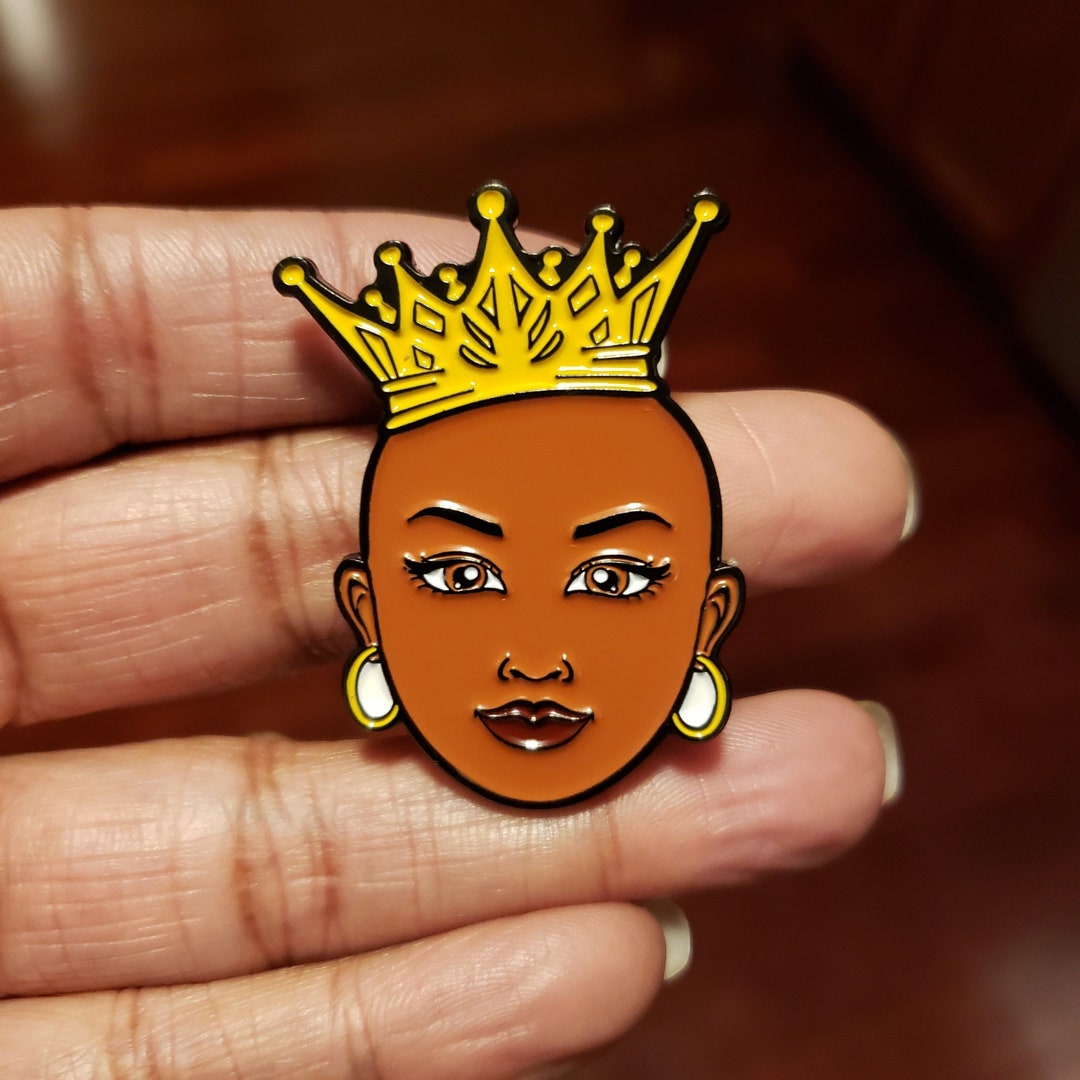 Black Bald Queen Enamel Pin, Alopecia Awareness Bald, Afro Queen, Hard ...