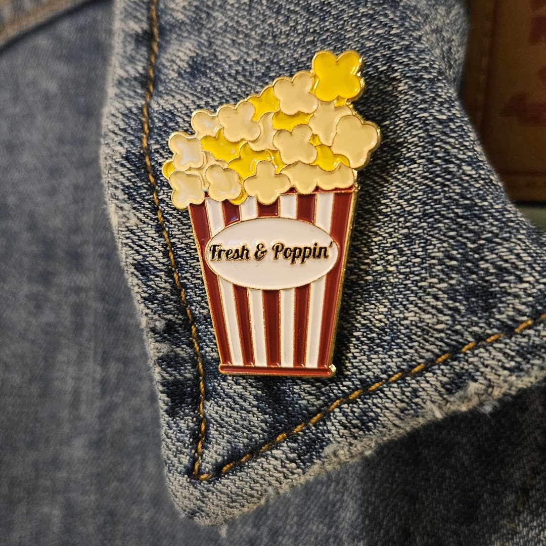 Funny Popcorn Enamel Pin, Fresh and Poppin' Hard Enamel Pin, for Fitted ...