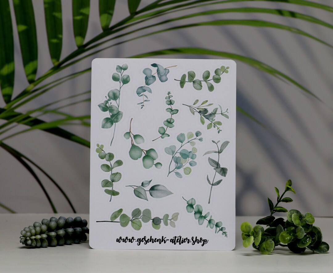 Stickersheet / Stickerbogen Eukalyptus Green Branches Watercolor 12 ...