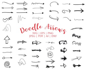 Doodle Arrows Clipart Hand Drawn Black & White Arrow - Etsy