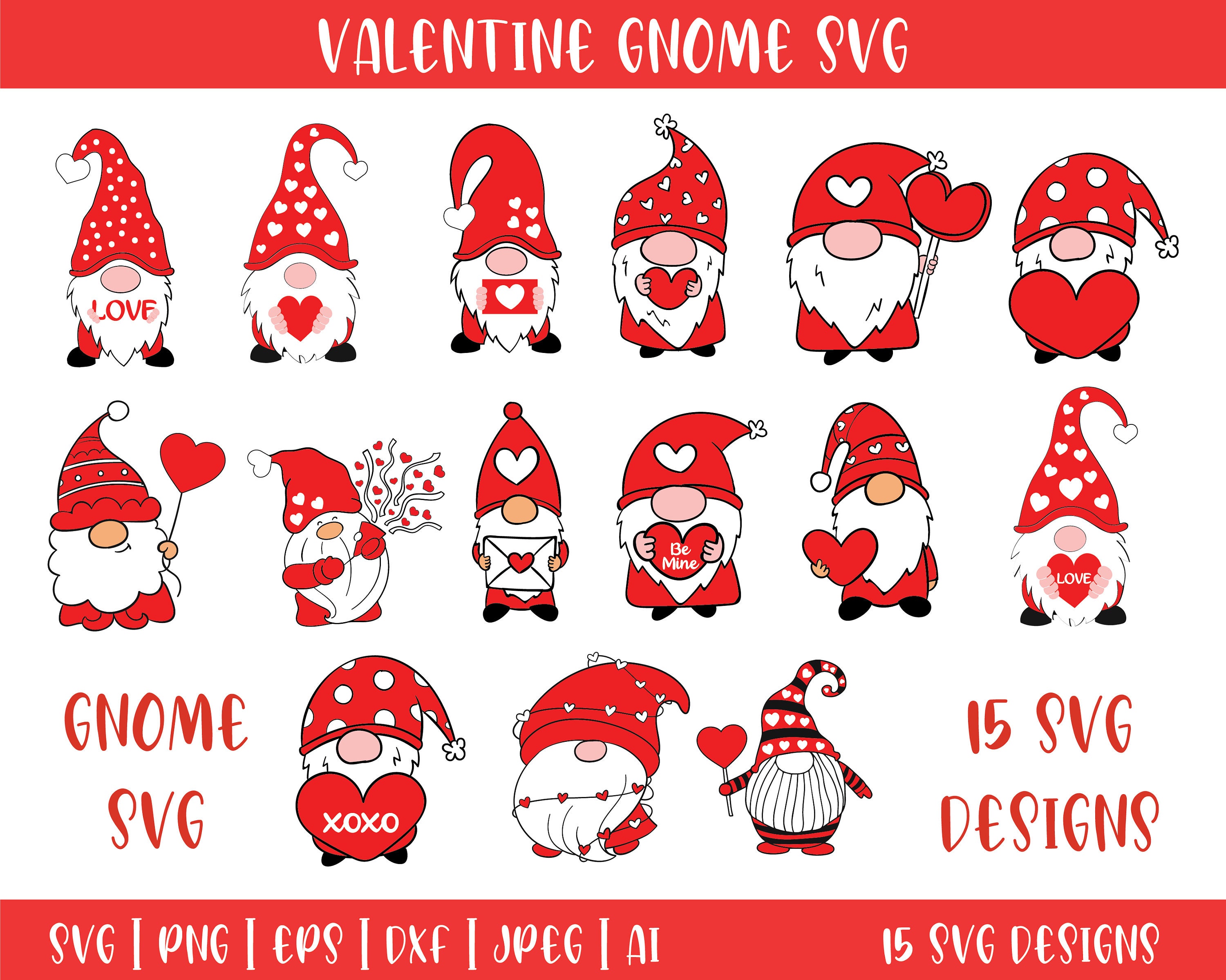 Valentine Day Svg Bundle Valentine Gnome Svg Bundle Gnomes | Etsy